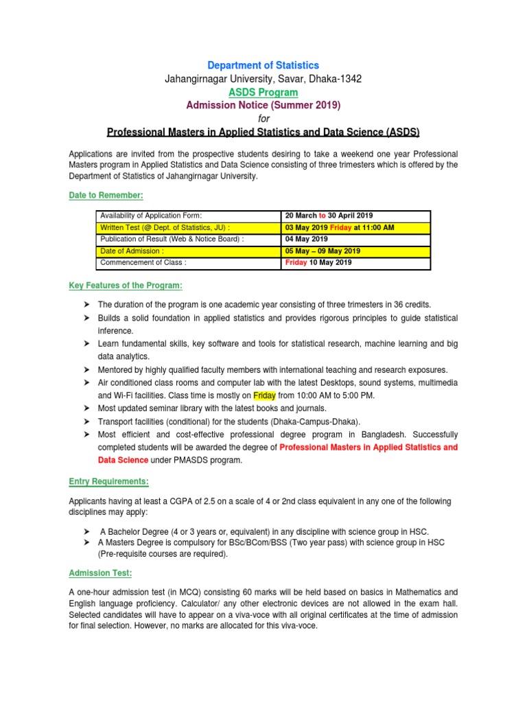 Professional Masters in Applied Statistics and Data Science (ASDS ...