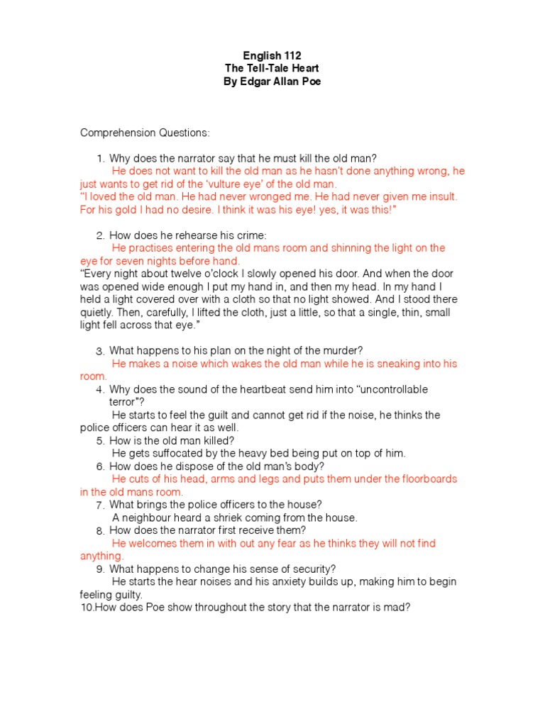 The Tell Tale Heart Questions | PDF | Narration | Thriller (Genre)