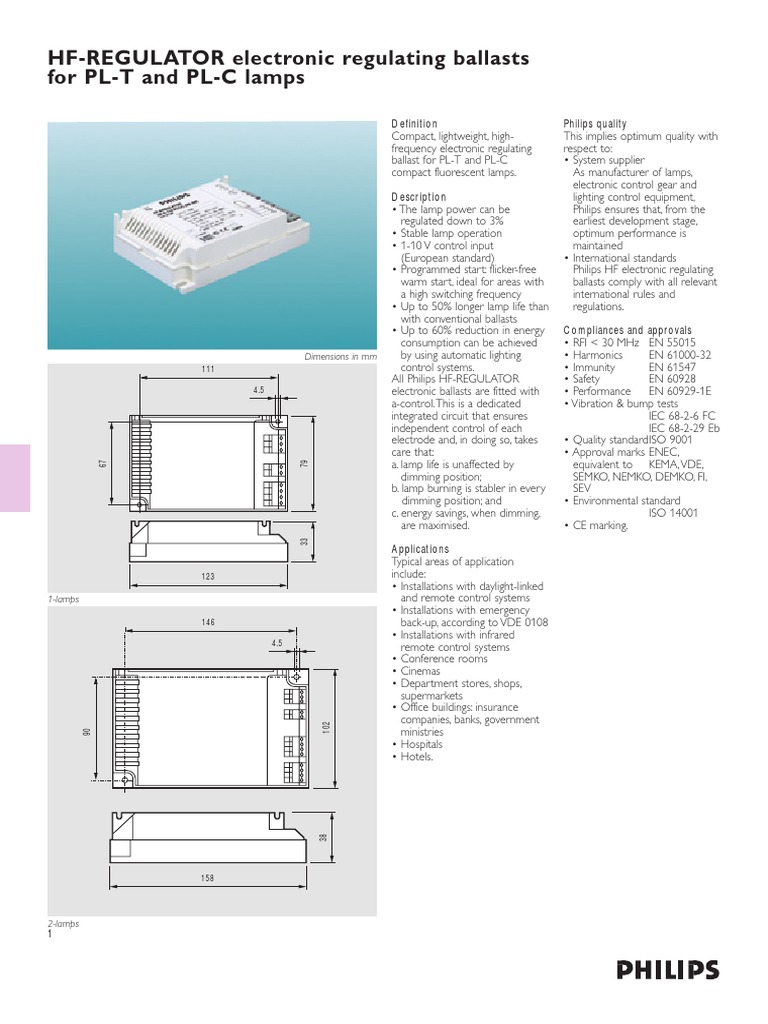HF-REGULATOR Electronic Regulating Ballasts For PL-T and PL-C Lamps ...