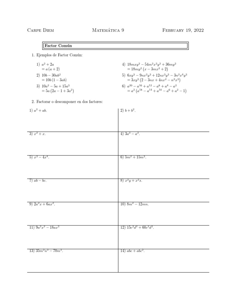 Taller - Factor Común | PDF | Ajedrez