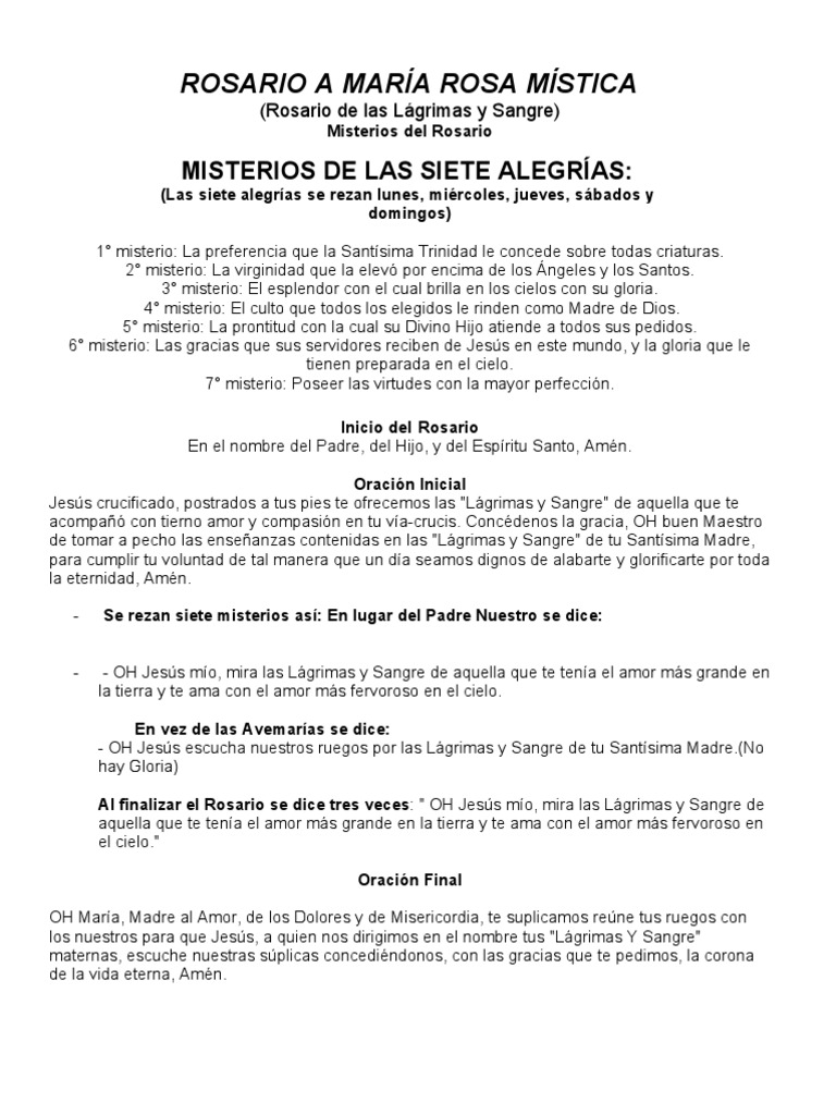 ROSARIO A MARÍA ROSA MÍSTICA Sin Fondo | PDF | Rosario | María, madre ...