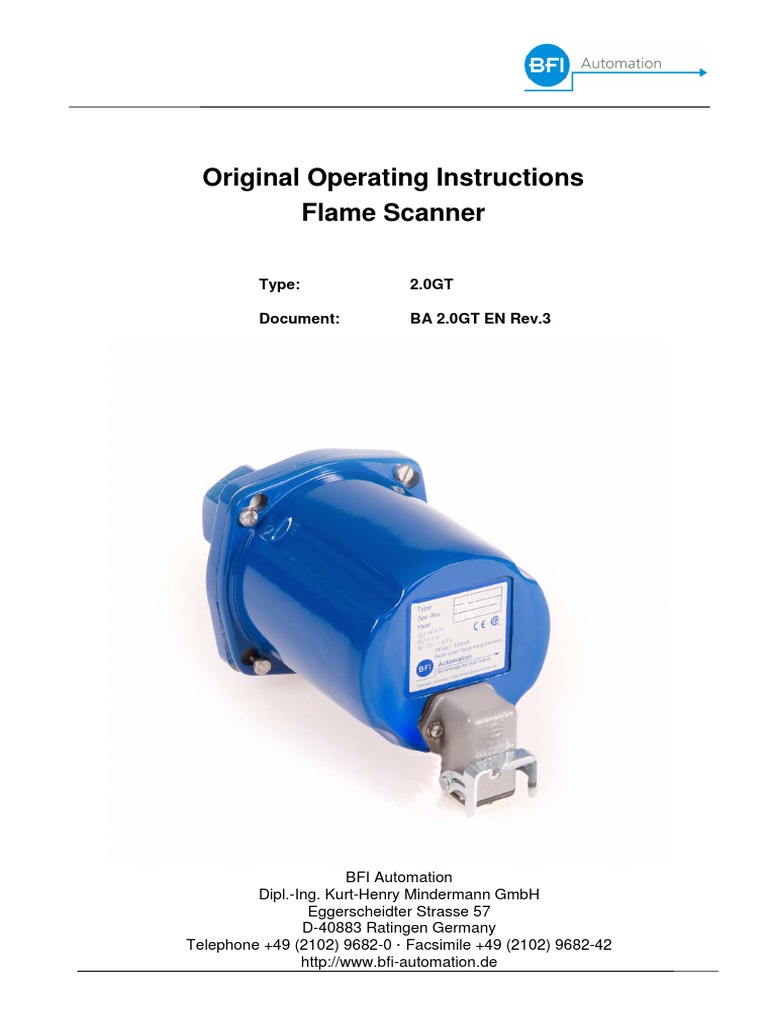Original Operating Instructions Flame Scanner: Type: 2.0GT Document: BA ...