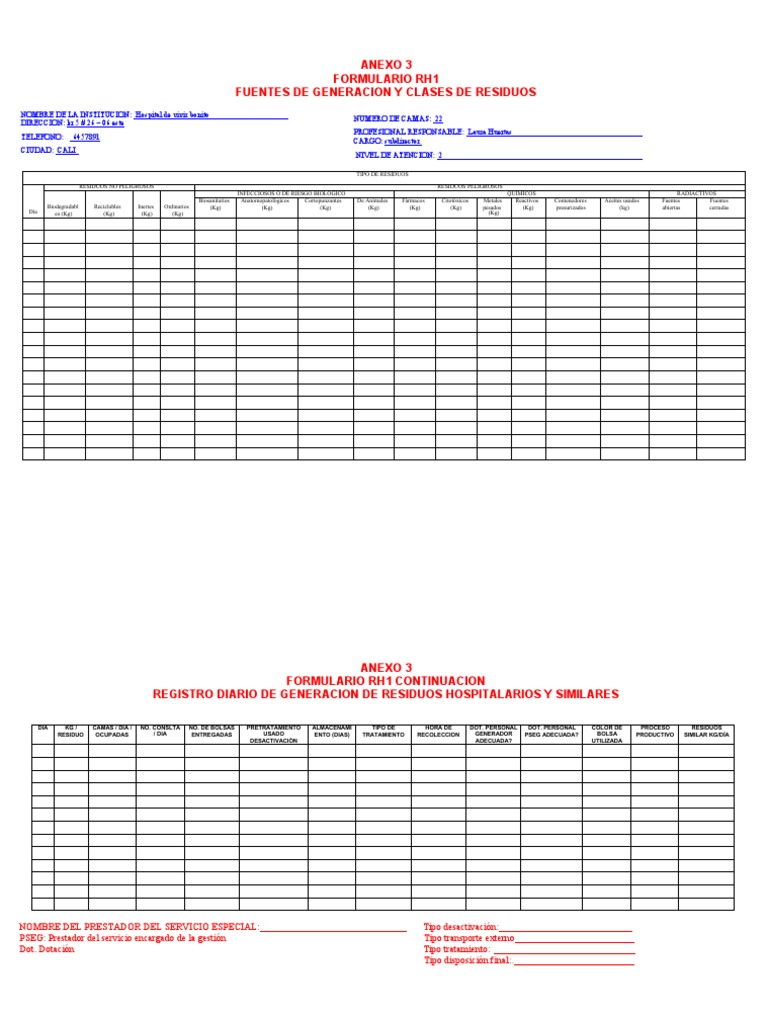 Formatos RH1 y RH2 | PDF | Residuos | Impacto humano en el medio ambiente