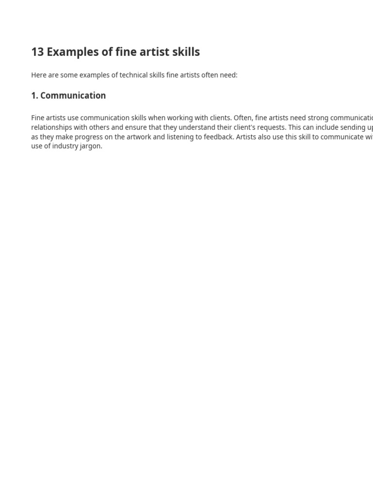 13 Examples of Fine Artist Skills: 1. Communication | PDF