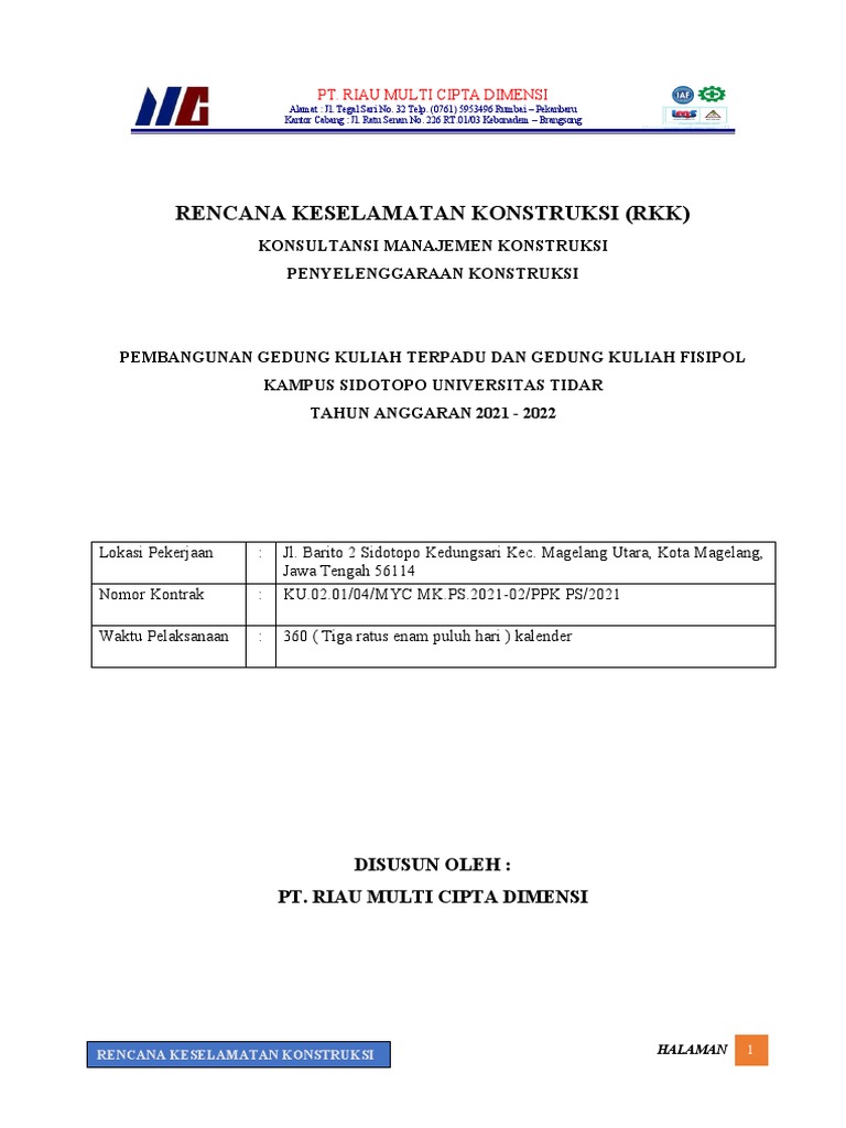 RENCANA KESELAMATAN KONSTRUKSI RKK TIDAR 2021 (Repaired) | PDF