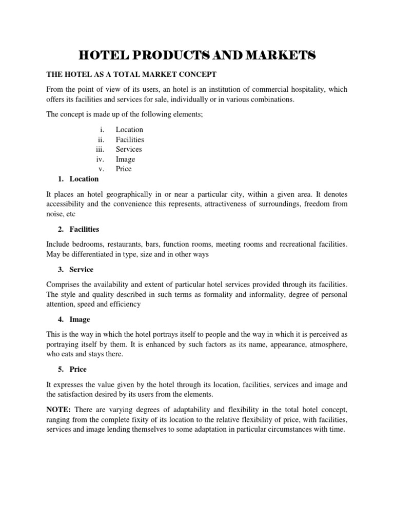 Hotel Products and Market Overview | PDF | Hotel | Market (Economics)