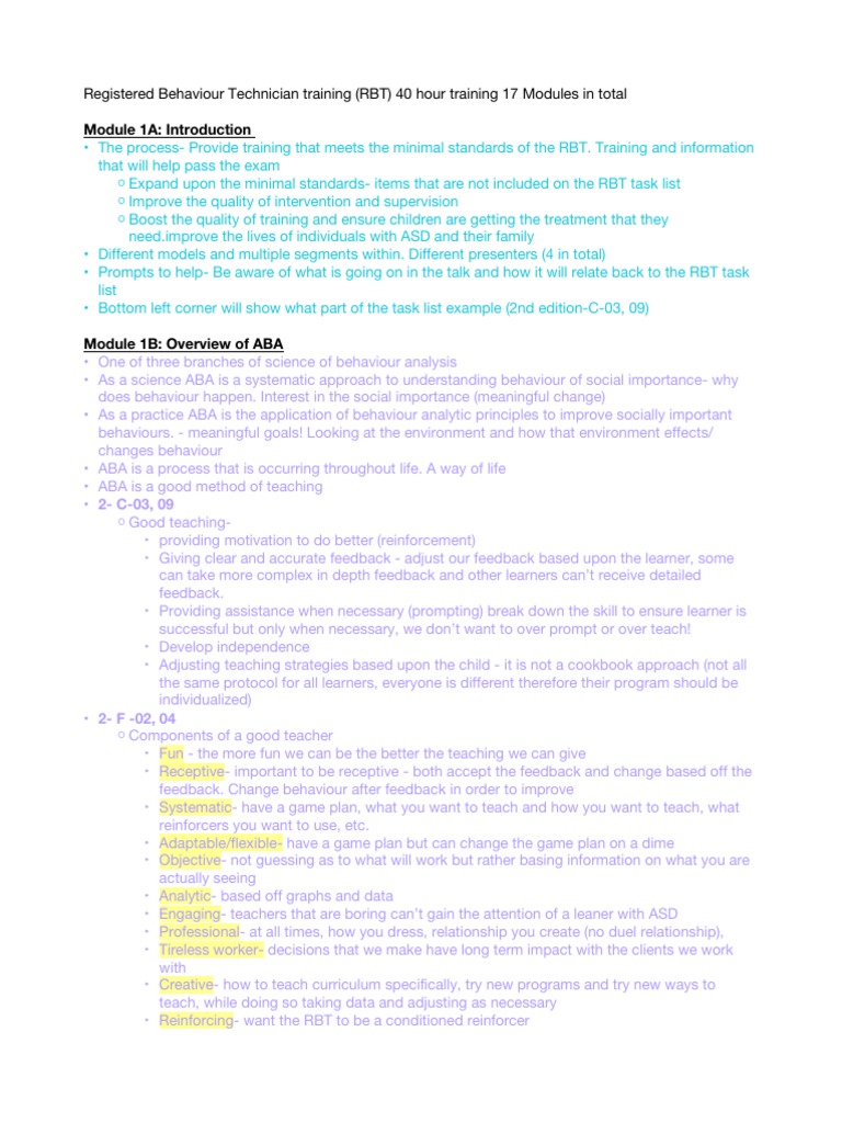 RBT Training: 17 Modules Overview | PDF | Classical Conditioning ...