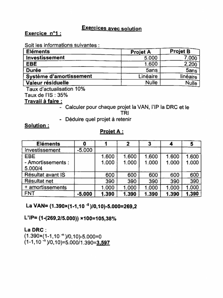Exercices Corigés Choix D'invest | PDF