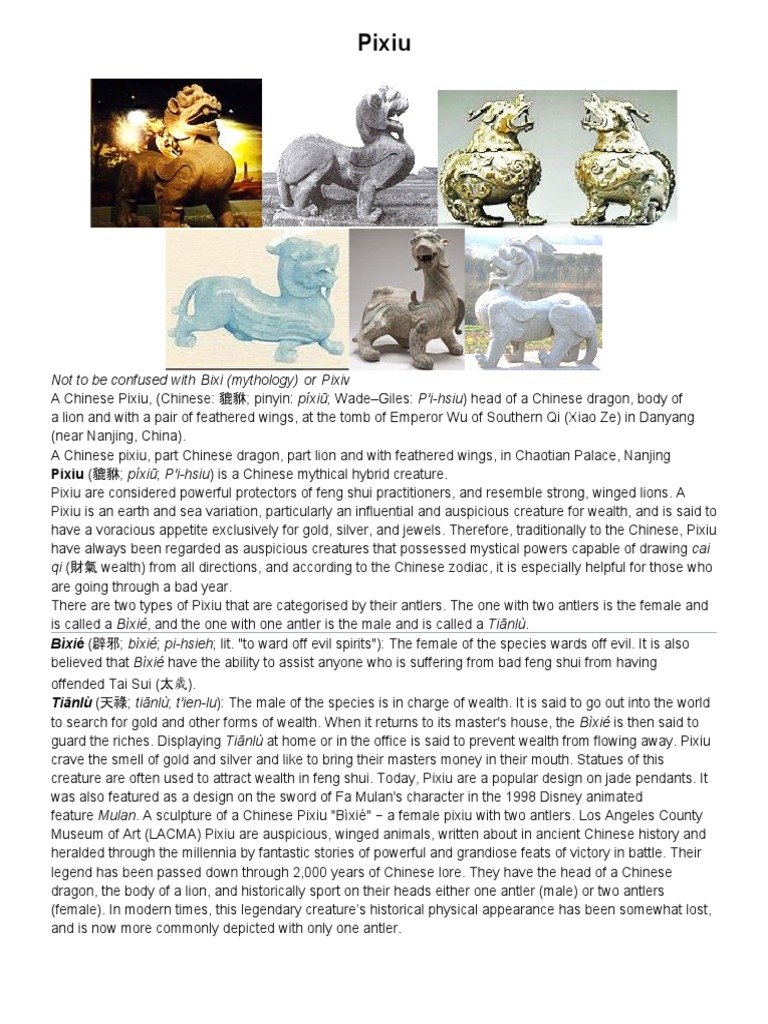 Pixiu: Not To Be Confused With Bixi (Mythology) or Pixiv | PDF | History