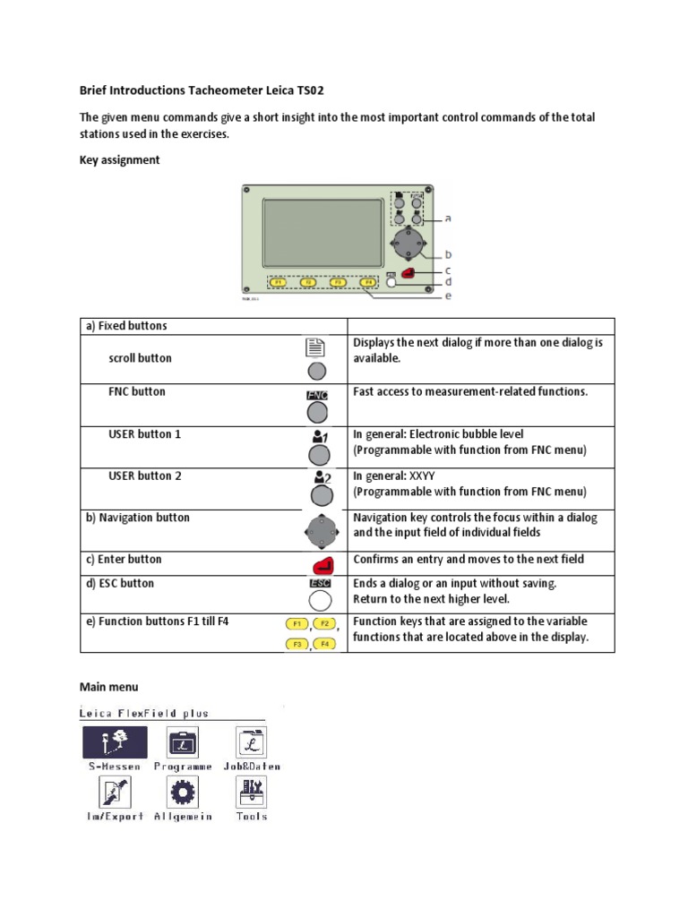 Leica TS02 Tacheometer Controls | PDF | Menu (Computing) | Parameter (Computer Programming)