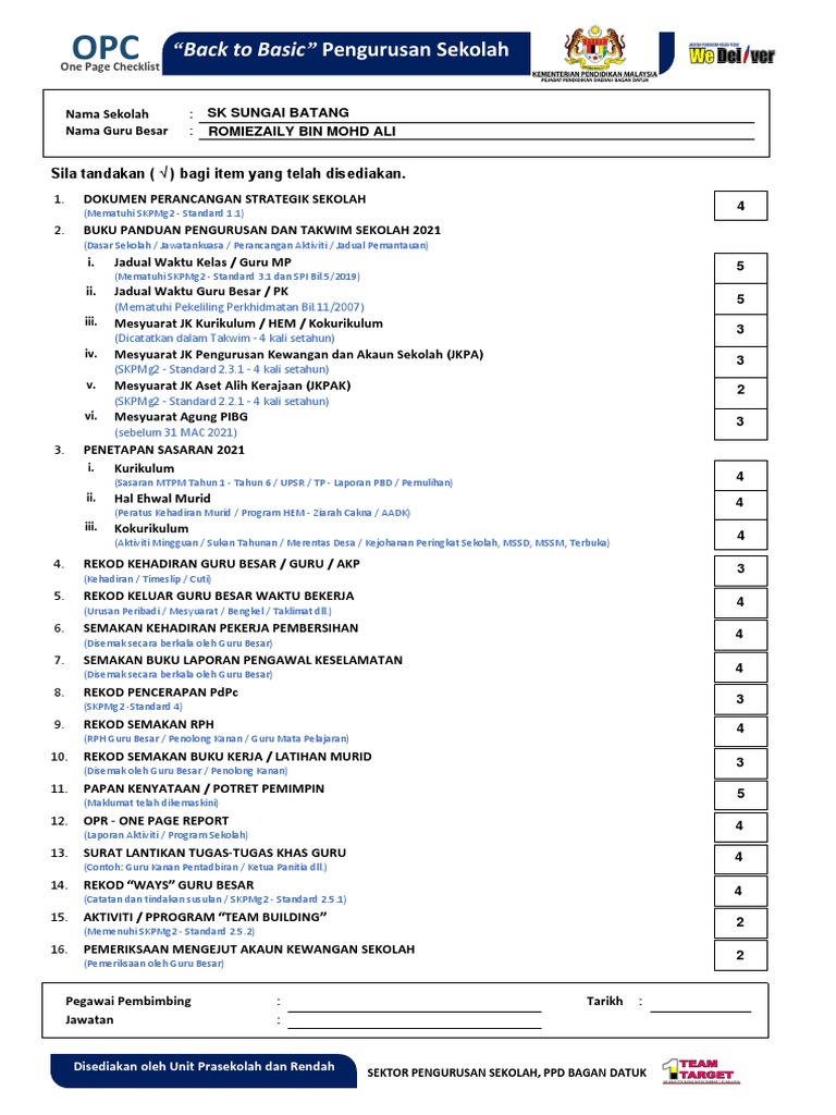 Opc Pengurusan Sekolah - SK Sungai Batang | PDF