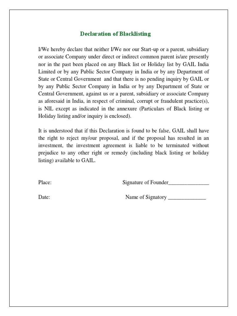 BlackListing Declaration | PDF
