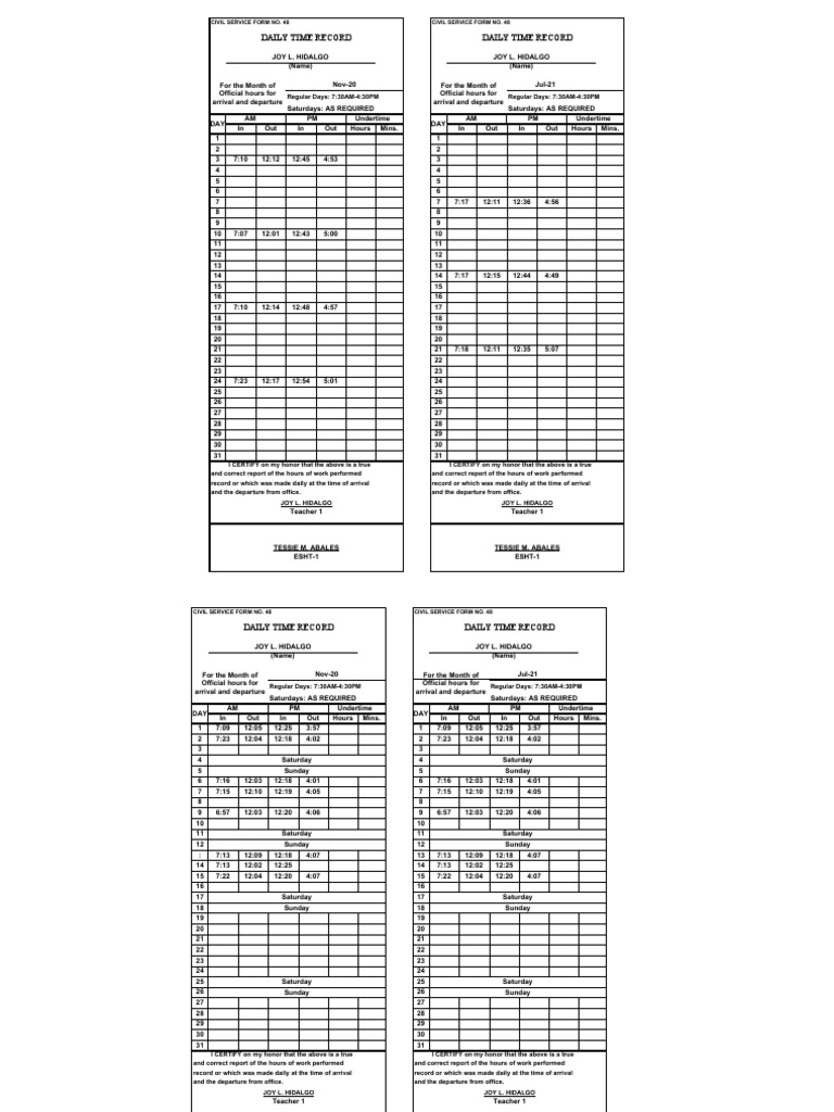 Daily Time Record Daily Time Record: Civil Service Form No. 48 Civil ...