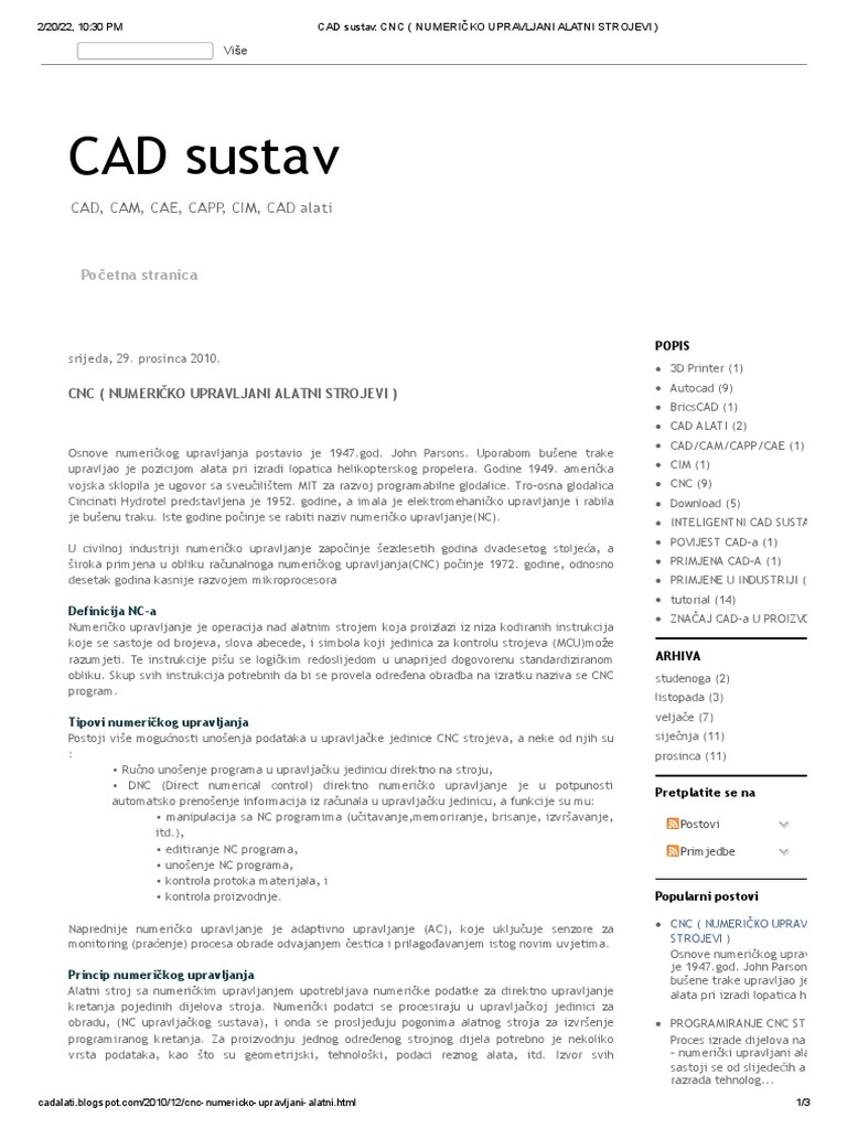 CAD Sustav - CNC (NUMERIČKO UPRAVLJANI ALATNI STROJEVI) | PDF