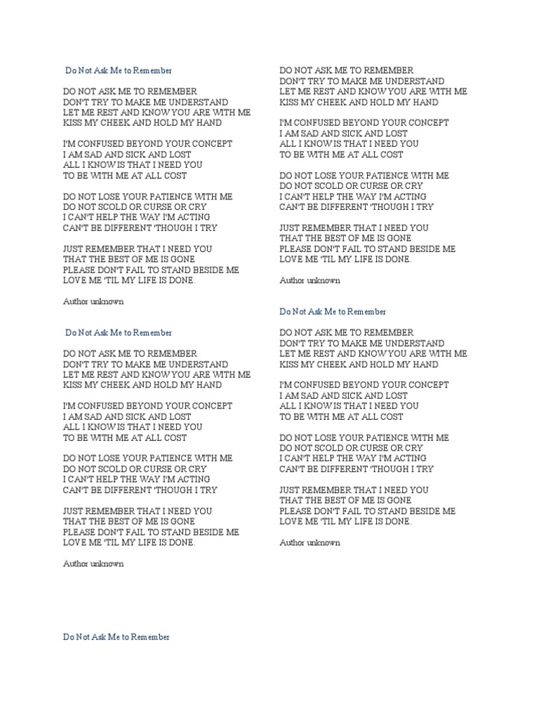 Do Not Ask Me To Remember Poem | PDF