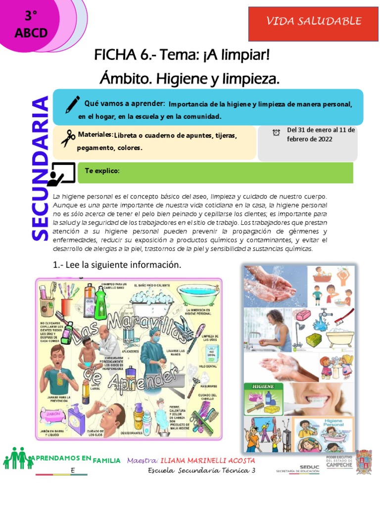 Ficha 6 Vida Saludable Tercer Grado | PDF | Higiene | Ciencias de la Salud