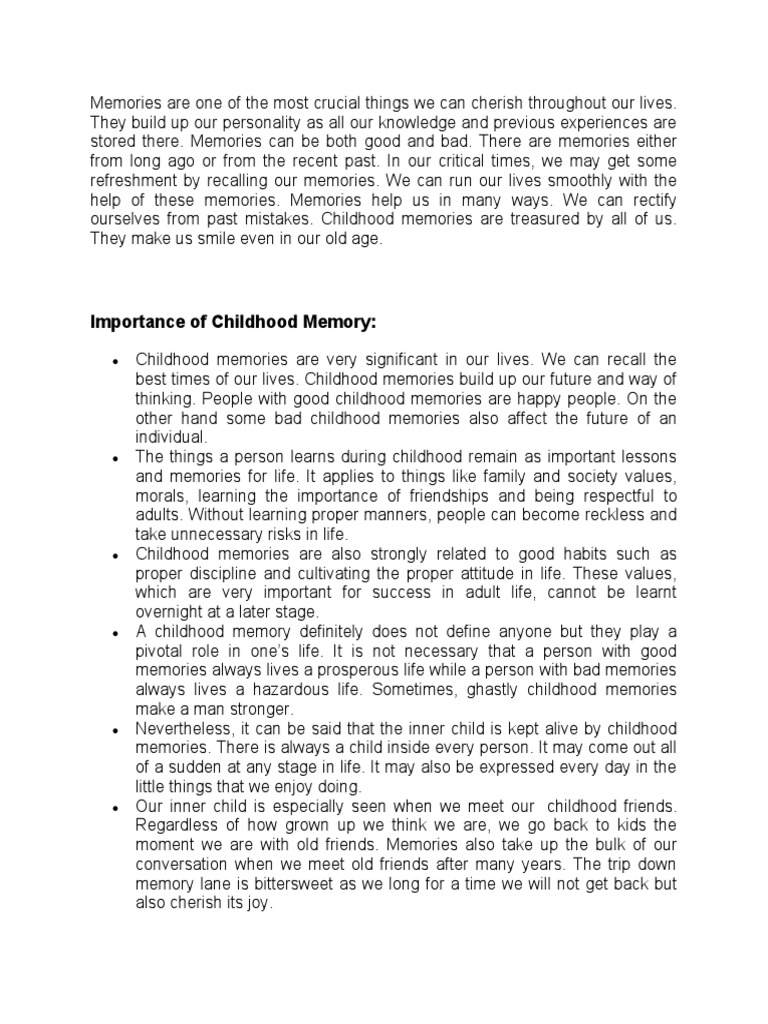 Essay Childhood | PDF | Memory