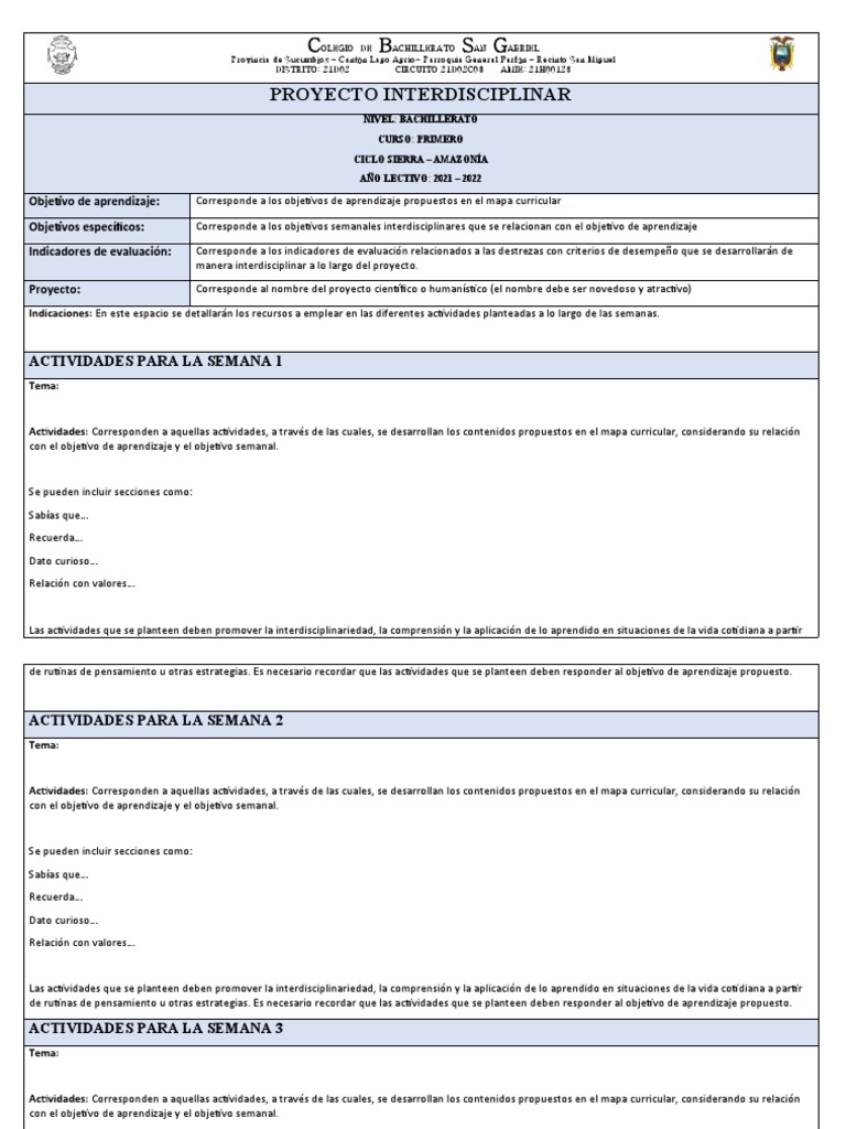 Formato Proyecto Interdisciplinar 2021-2022 | Descargar gratis PDF | Aprendizaje | Evaluación