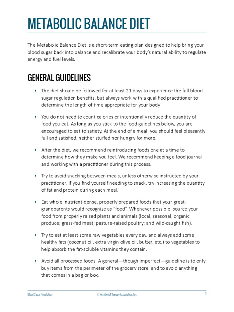 Metabolic Balance Diet: General Guidelines | PDF | Foods | Dieting