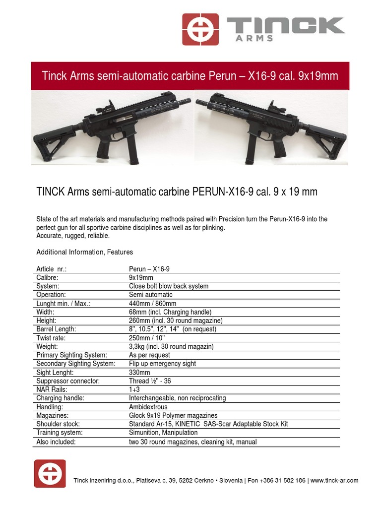 TINCK Arms Semi-Automatic Carbine PERUN-X16-9 Cal. 9 X 19 MM | PDF