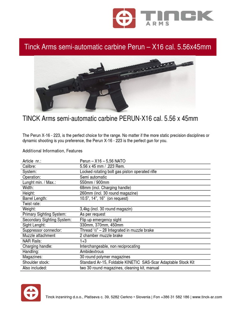 Tinck Arms Semi-Automatic Carbine Perun - X16 Cal. 5.56x45mm | PDF