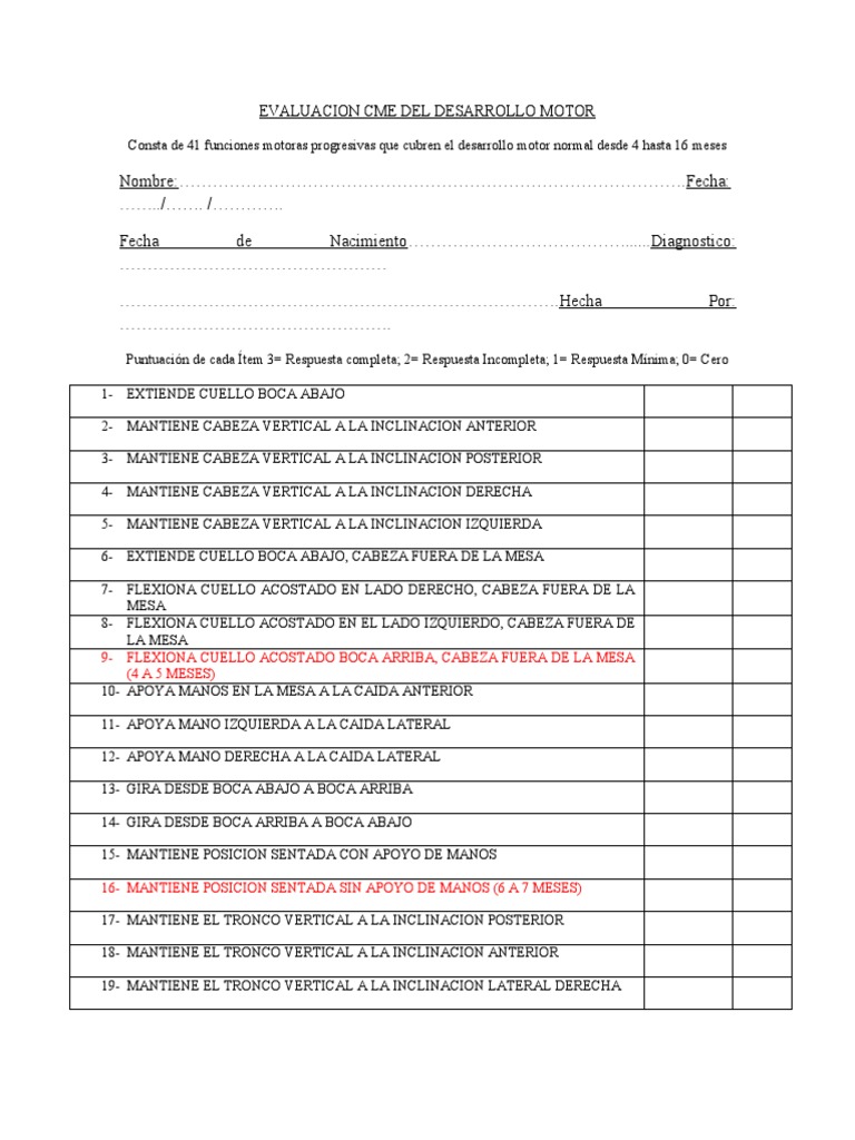 Evaluacion Cme Del Desarrollo Motor | PDF