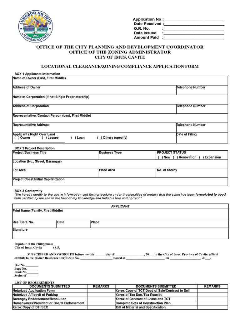 Zoning Application Form | PDF | Affidavit | Notary Public