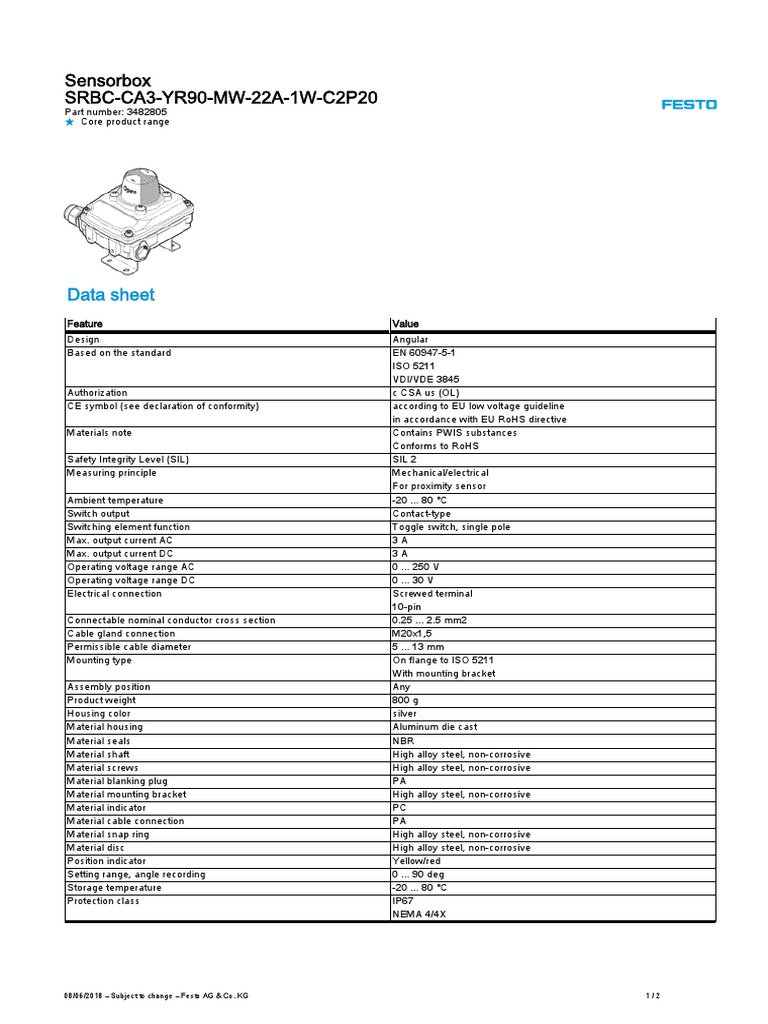Sensorbox SRBC-CA3-YR90-MW-22A-1W-C2P20: Data Sheet | PDF | Electrical ...