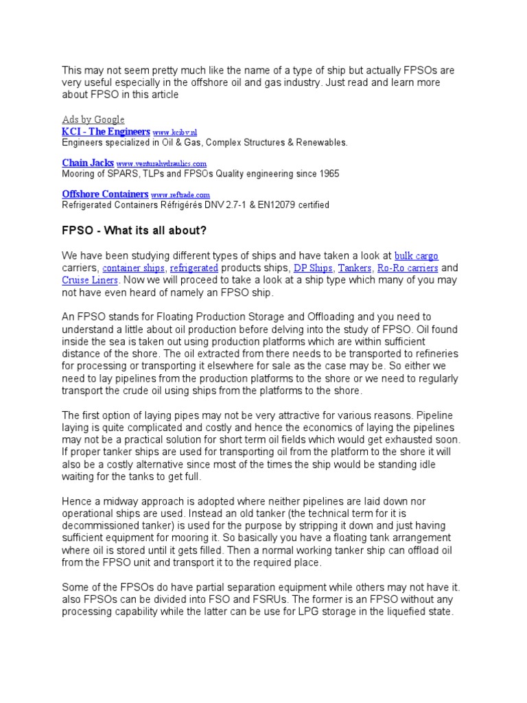 Types of FPSO | PDF | Oil Tanker | Ships