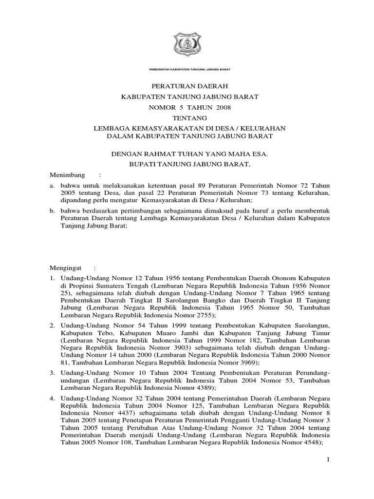 Perda No. 05 Tahun 2008-Lembaga Kemasyarakatan Di Desa Kelurahan | PDF