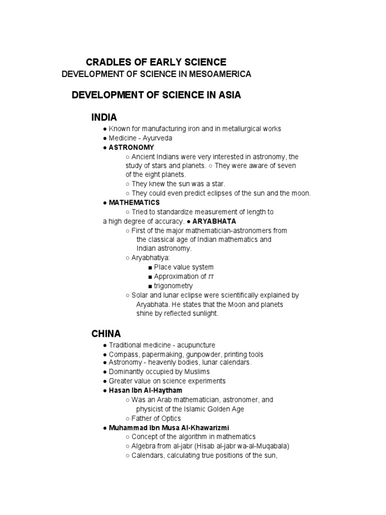 Cradles of Early Science Development of Science in Asia India | PDF ...