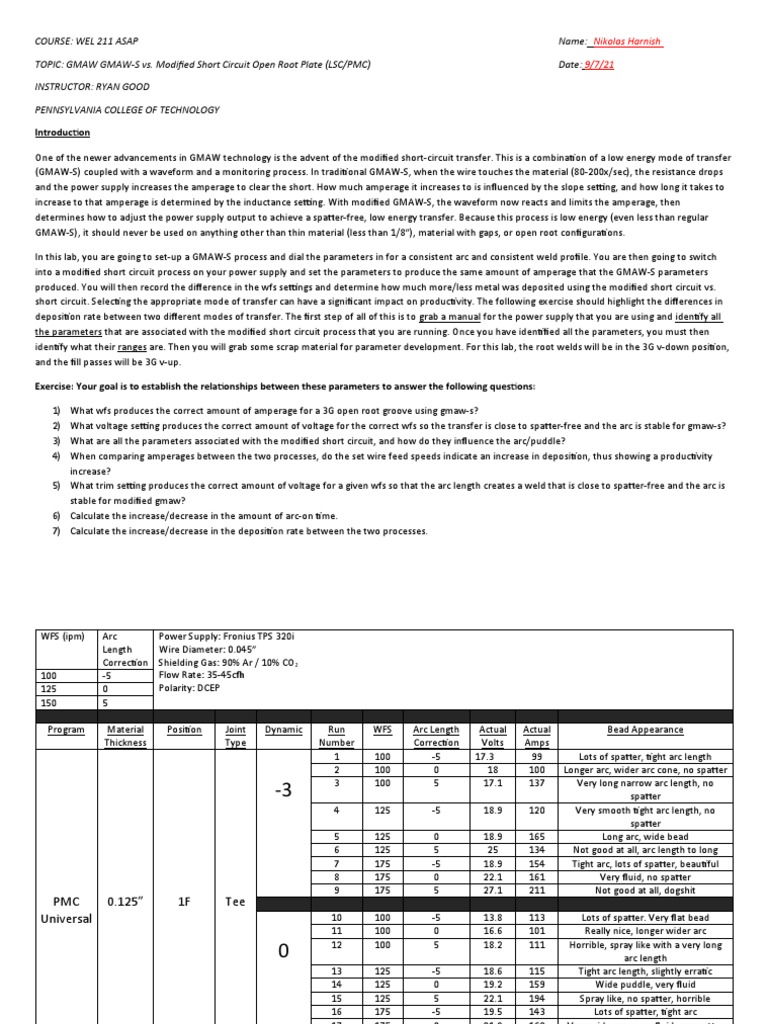 ASAP Lab III GMAW-S vs. Modified GMAW Open Root Plate | PDF ...