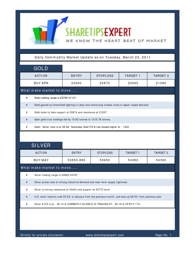 Share Tips Expert Commodity Calls Report 22032011 | PDF | Gold | Commodity Markets