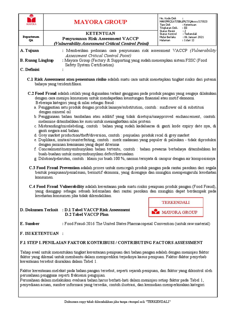 VACCP RISK ASSESSMENT GUIDELINES | PDF