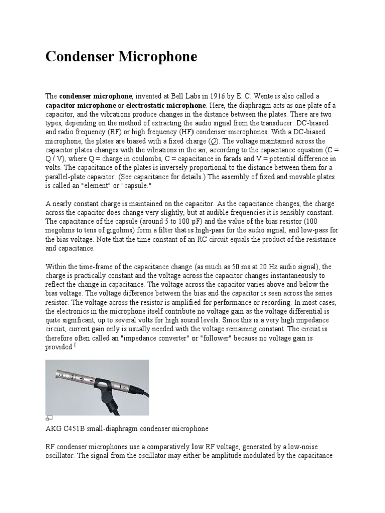 Condenser Microphone | PDF | Bipolar Junction Transistor | Microphone