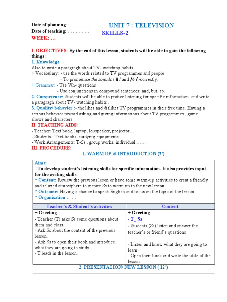 Unit 7 - Lesson 6 - Skills - 2 | PDF | Teachers | Paragraph