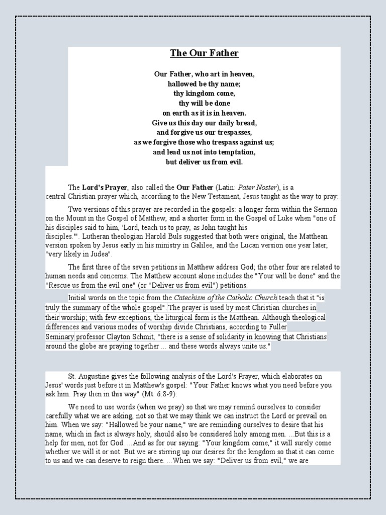 The Our Father | PDF | Lord's Prayer | Abrahamic Religions