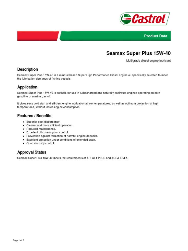 Seamax Super Plus 15W-40: Description | PDF | Motor Oil