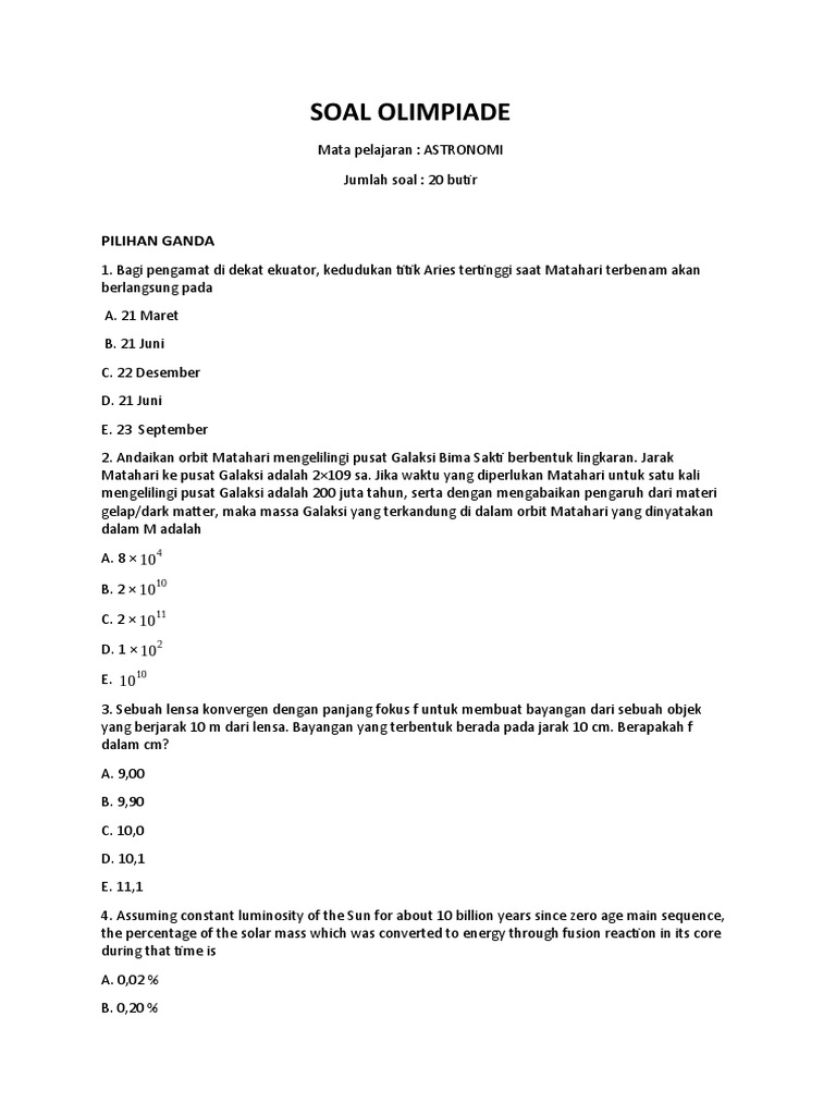 Soal Olim Astronomi | PDF