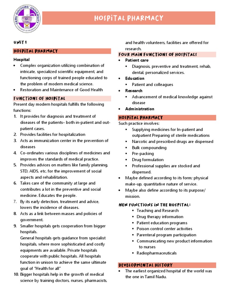 Hospital Pharm Notesmerged | PDF | Pharmacy | Medical Prescription