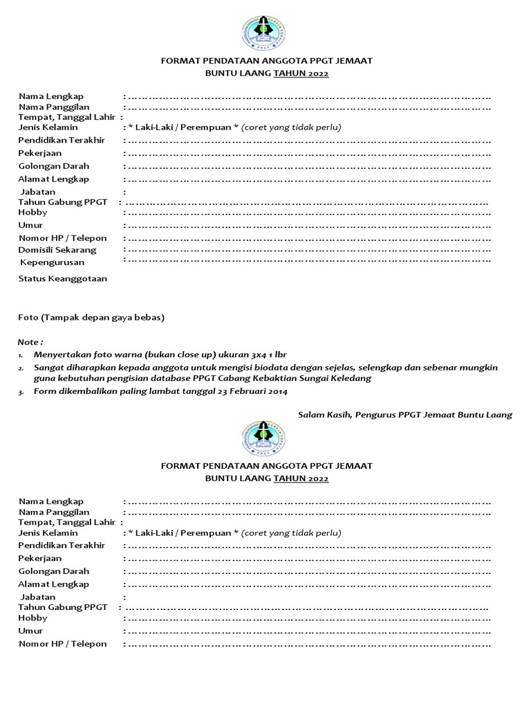 Format Pendataan Anggota PPGT BLG | PDF | Game & Aktivitas