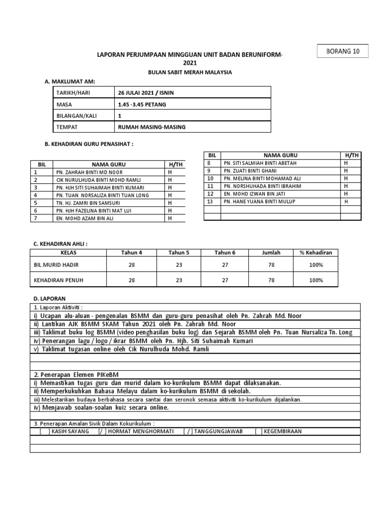 Contoh Laporan Mingguan BSMM | PDF