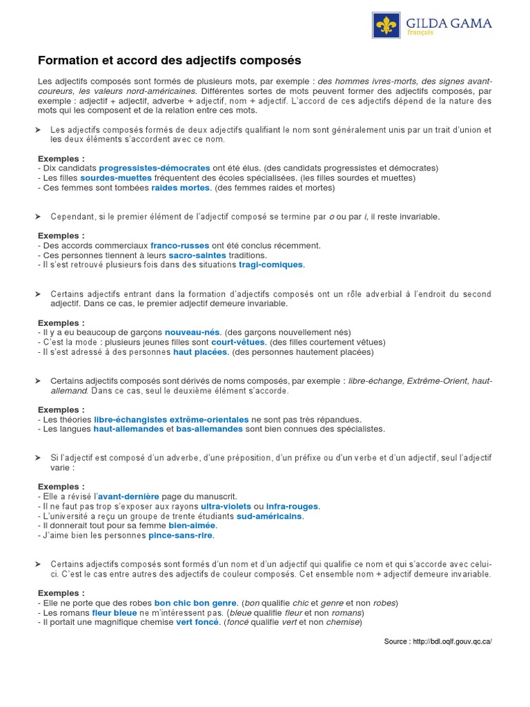 Accord et formation des adjectifs composés | PDF | Adverbe | Adjectif