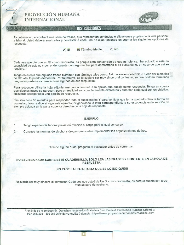 Prueba Proyeccion Humana Internacional | PDF