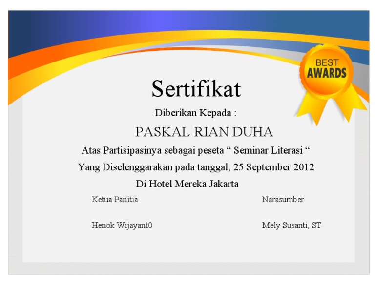 Desain Certificate Template Free Download 19 | PDF