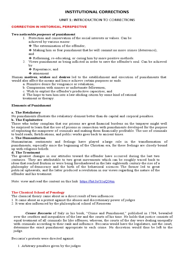 Institutional Corrections: Unit 1: Introduction To Corrections | PDF ...