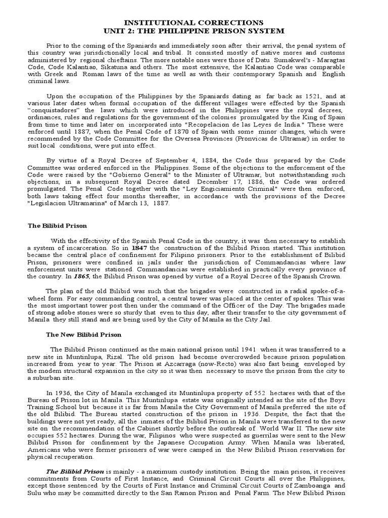 Institutional Corrections Unit 2: The Philippine Prison System | PDF ...