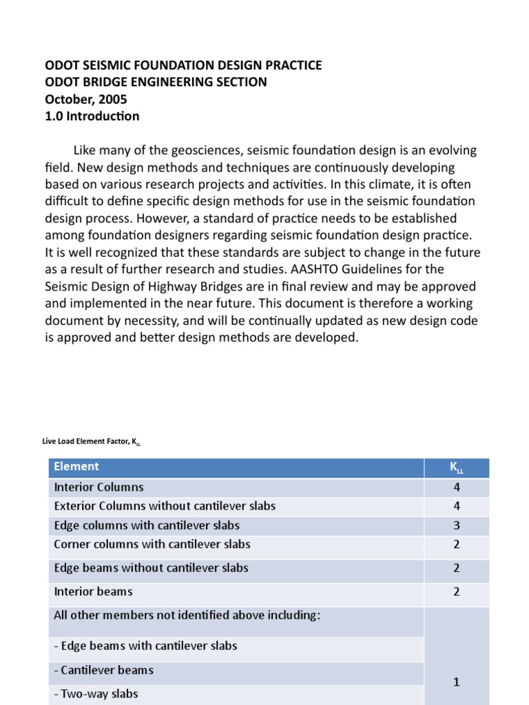 Odot Seismic Foundation Design Practice Odot Bridge Engineering Section ...