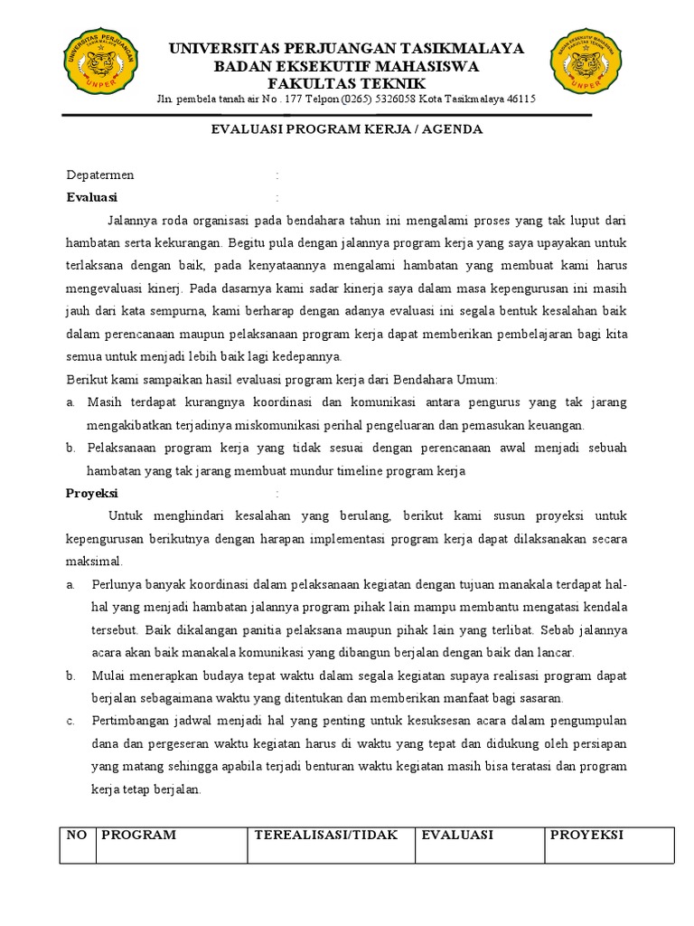 Evaluasi Program Kerja BEM FT | PDF