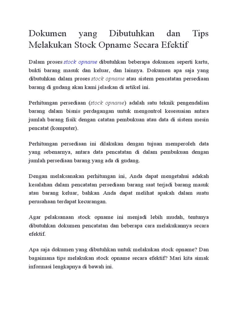 Dokumen Penting untuk Stock Opname | PDF